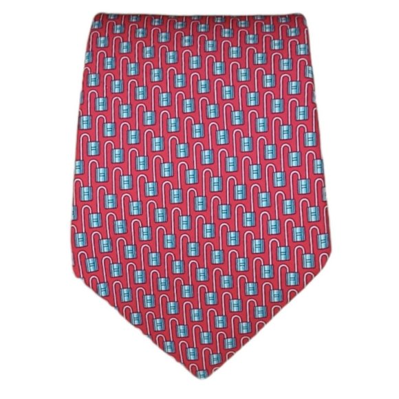 Hermes | Accessories | Herms 5434 Fa Red Padlock Monogrammed H Silk Tie ...